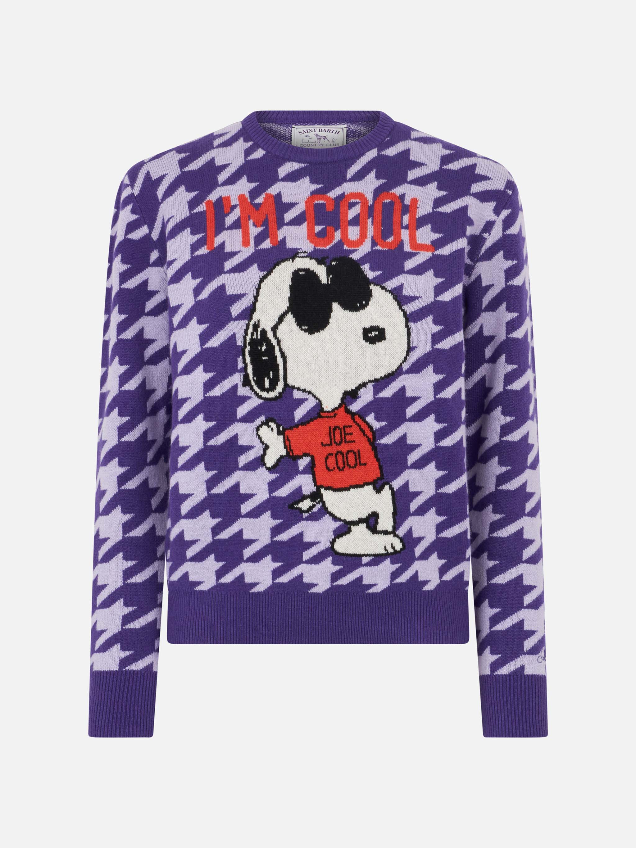 Woman crewneck pied de poule sweater with Snoopy print | SNOOPY PEANUT – MC2 Saint Barth