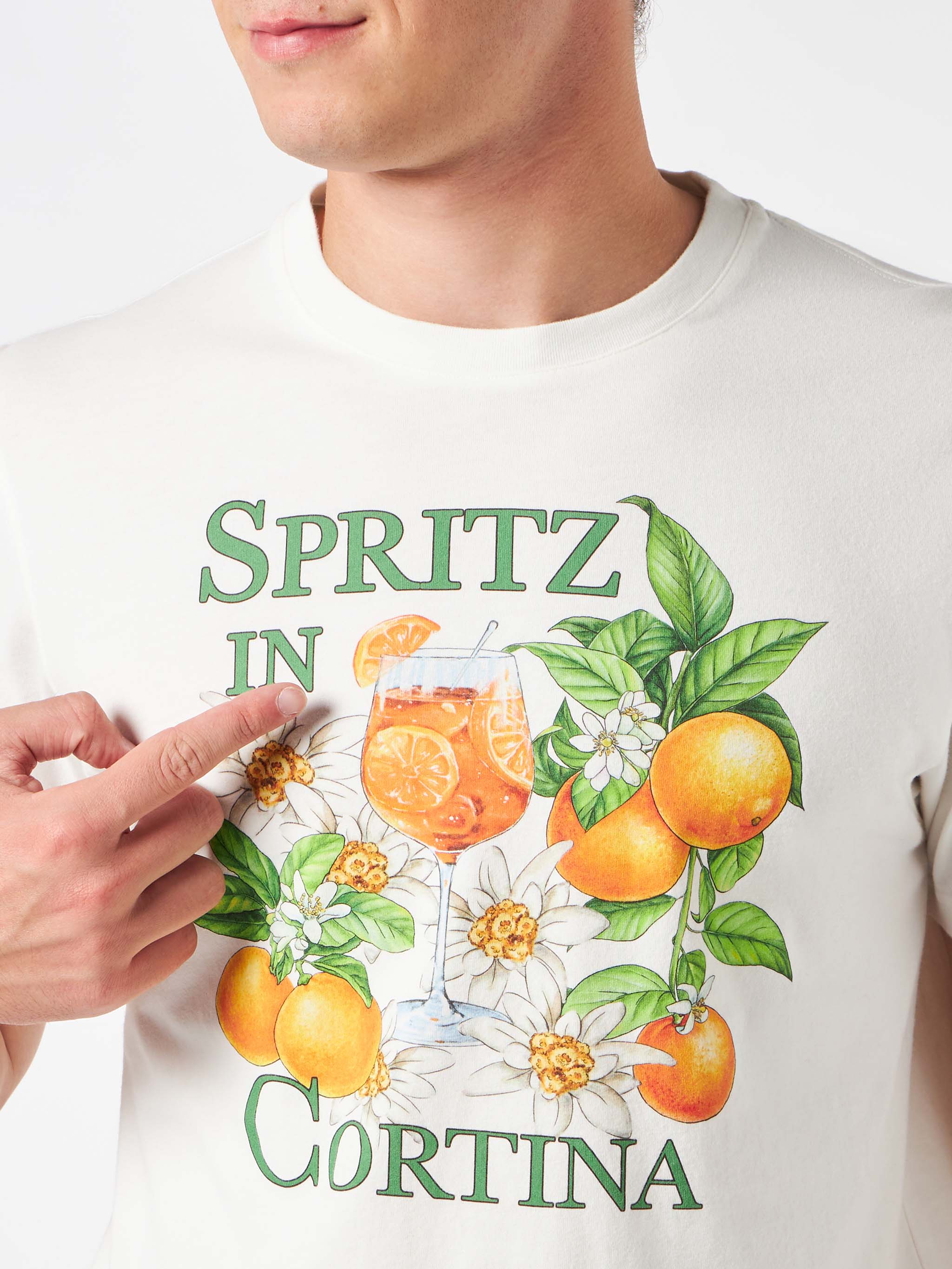 T-shirt da uomo in cotone pesante con stampa Spritz in Cortina – MC2 Saint Barth
