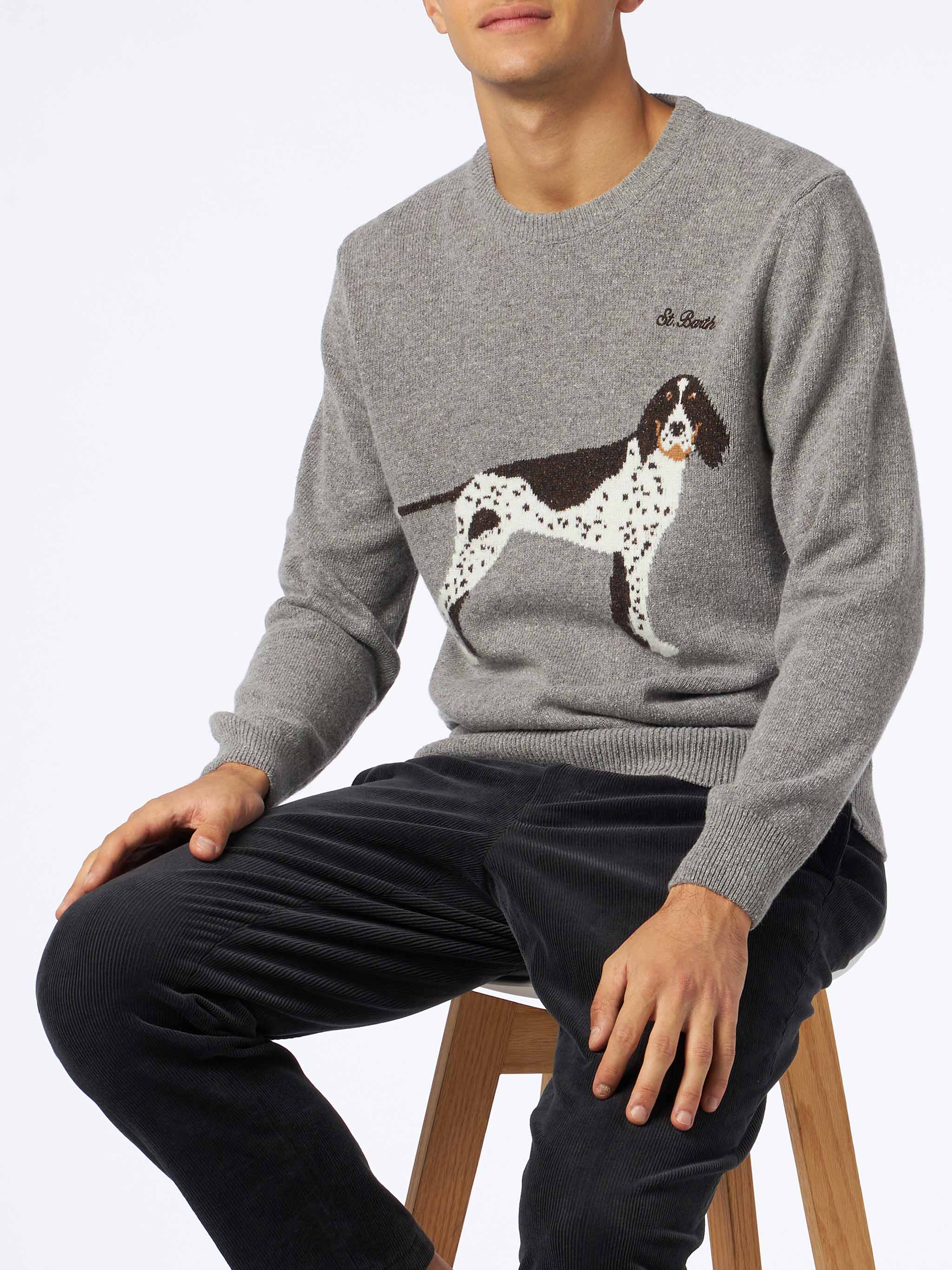 Maglione da da uomo girocollo in donegal con stampa jacquard cani coun ...