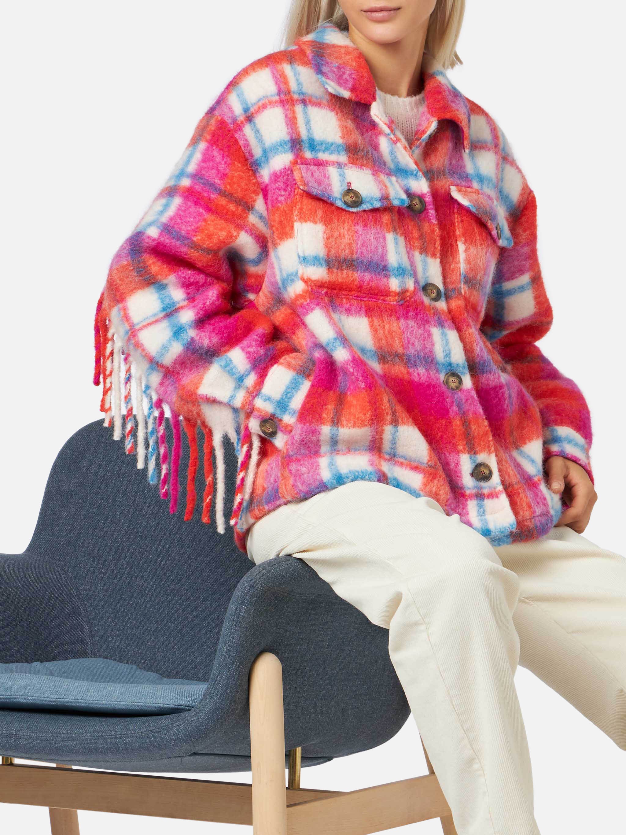 Giacca Marceline overshirt con frange tartan multicolor – MC2 Saint Barth