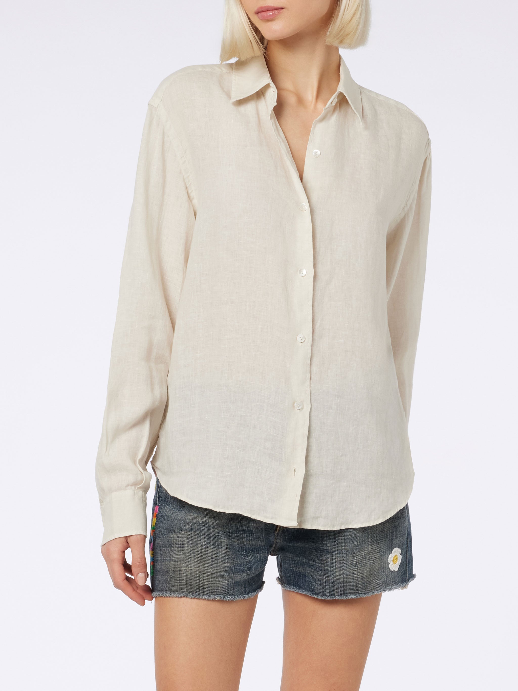 Camicia classica in lino Meredith color crema – MC2 Saint Barth