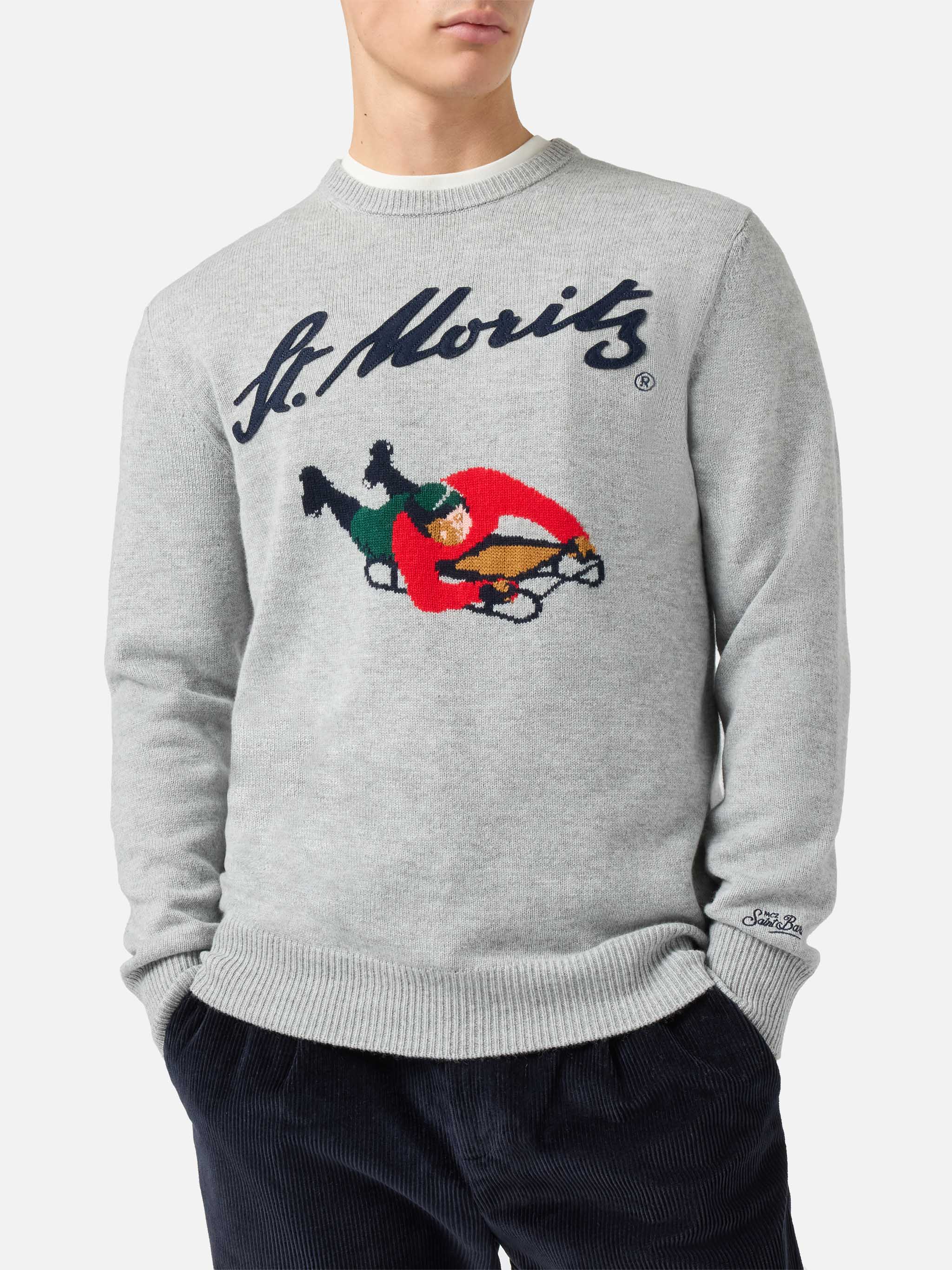 Girocollo Heron grigio con jacquard e patch St. Moritz | ST. MORITZ TO ...