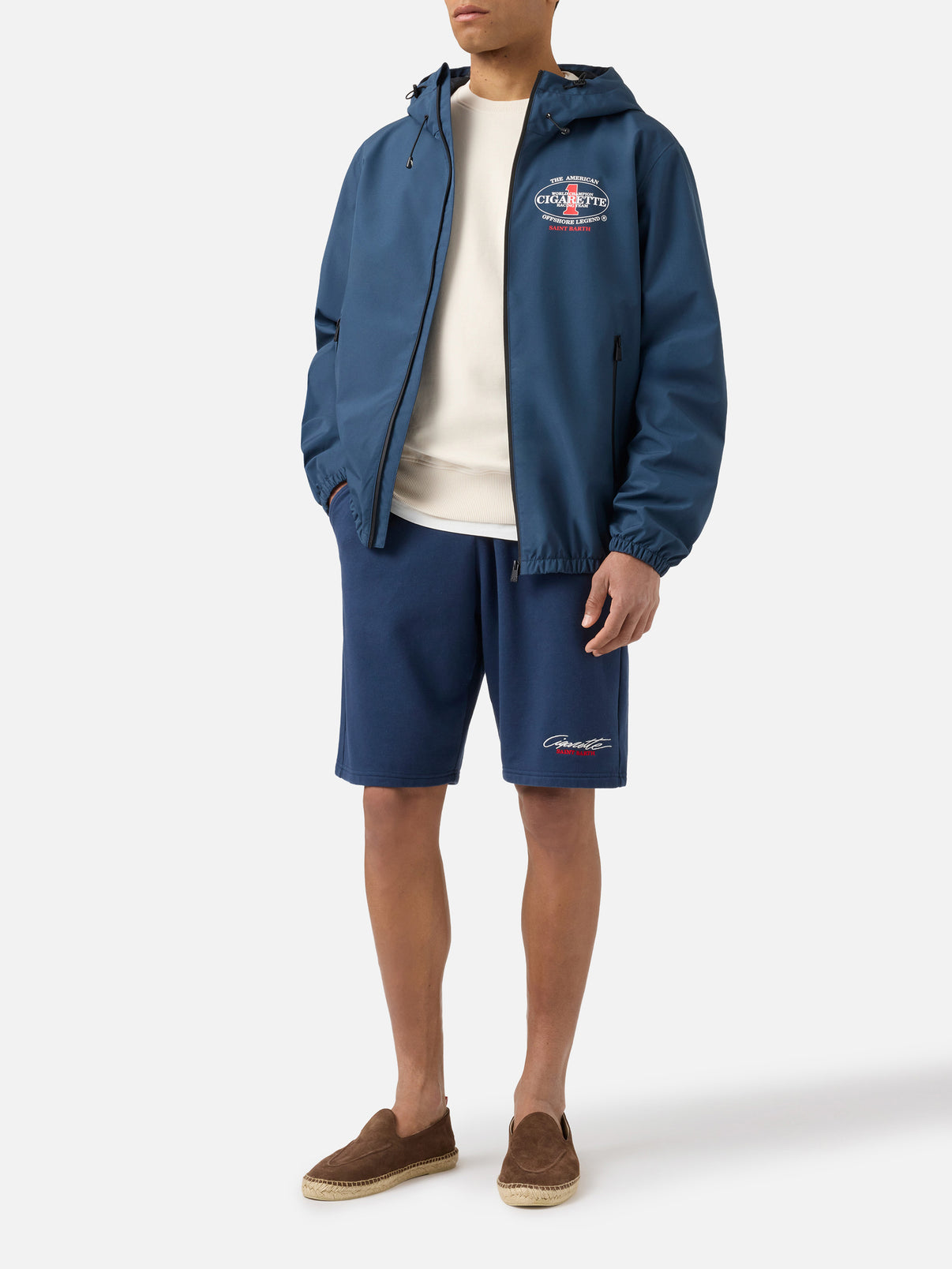 Giacca Pilot blu navy in tessuto tecnico con stampa Cigarette | Specia ...