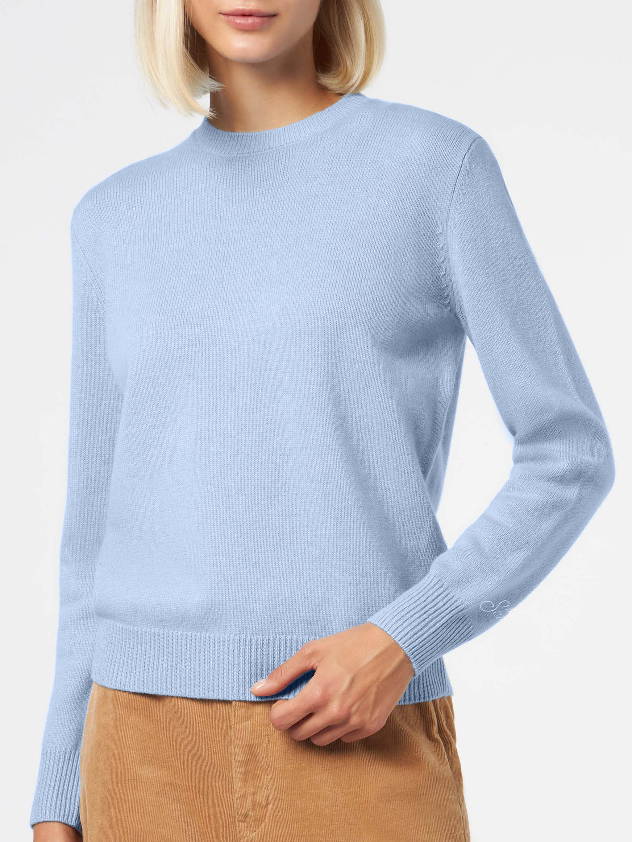 Woman light blue pure cashmere sweater Sorbonne – MC2 Saint Barth