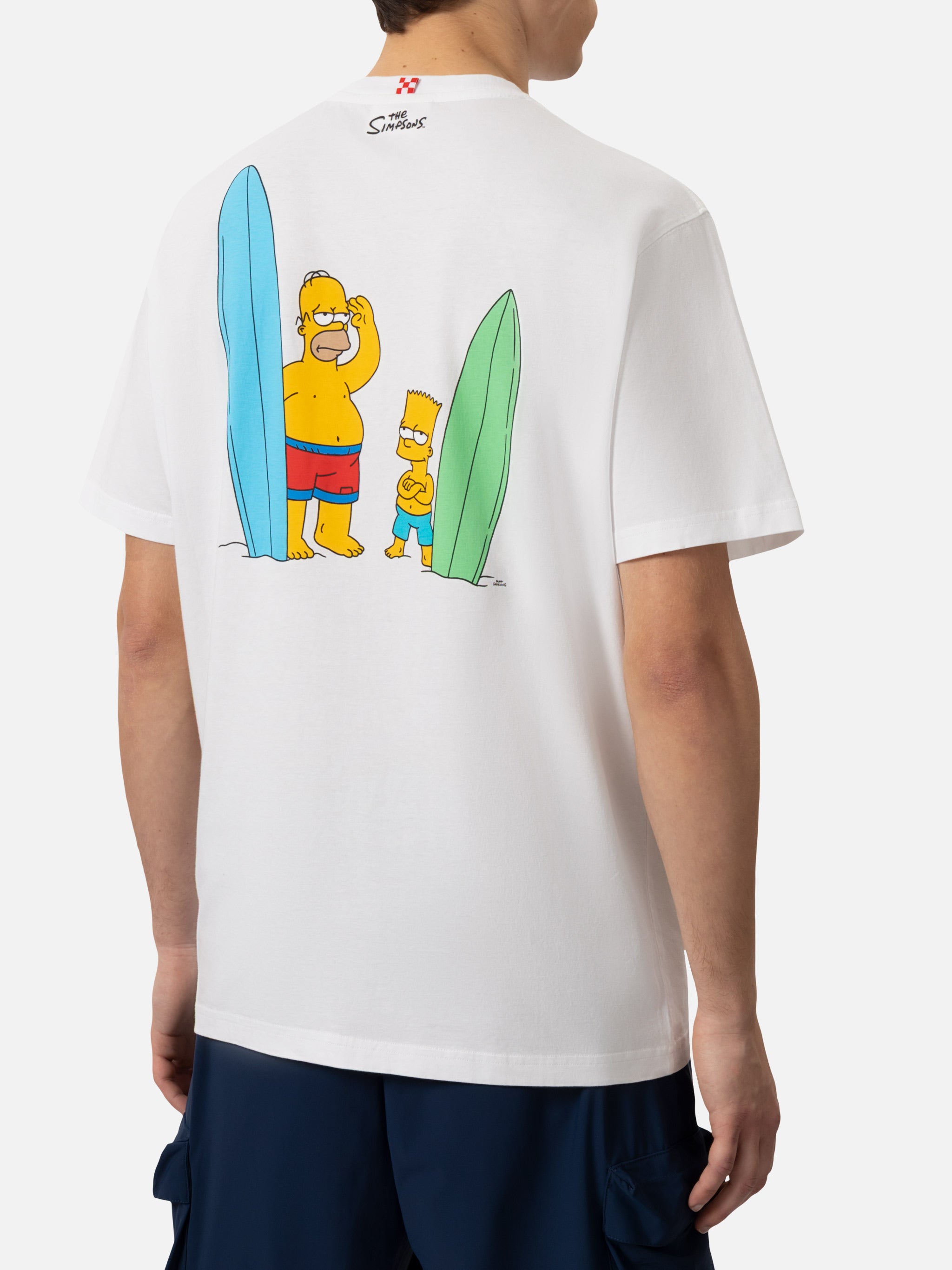 T-shirt da uomo in cotone con ricamo frontale The Simpsons e stampa su ...