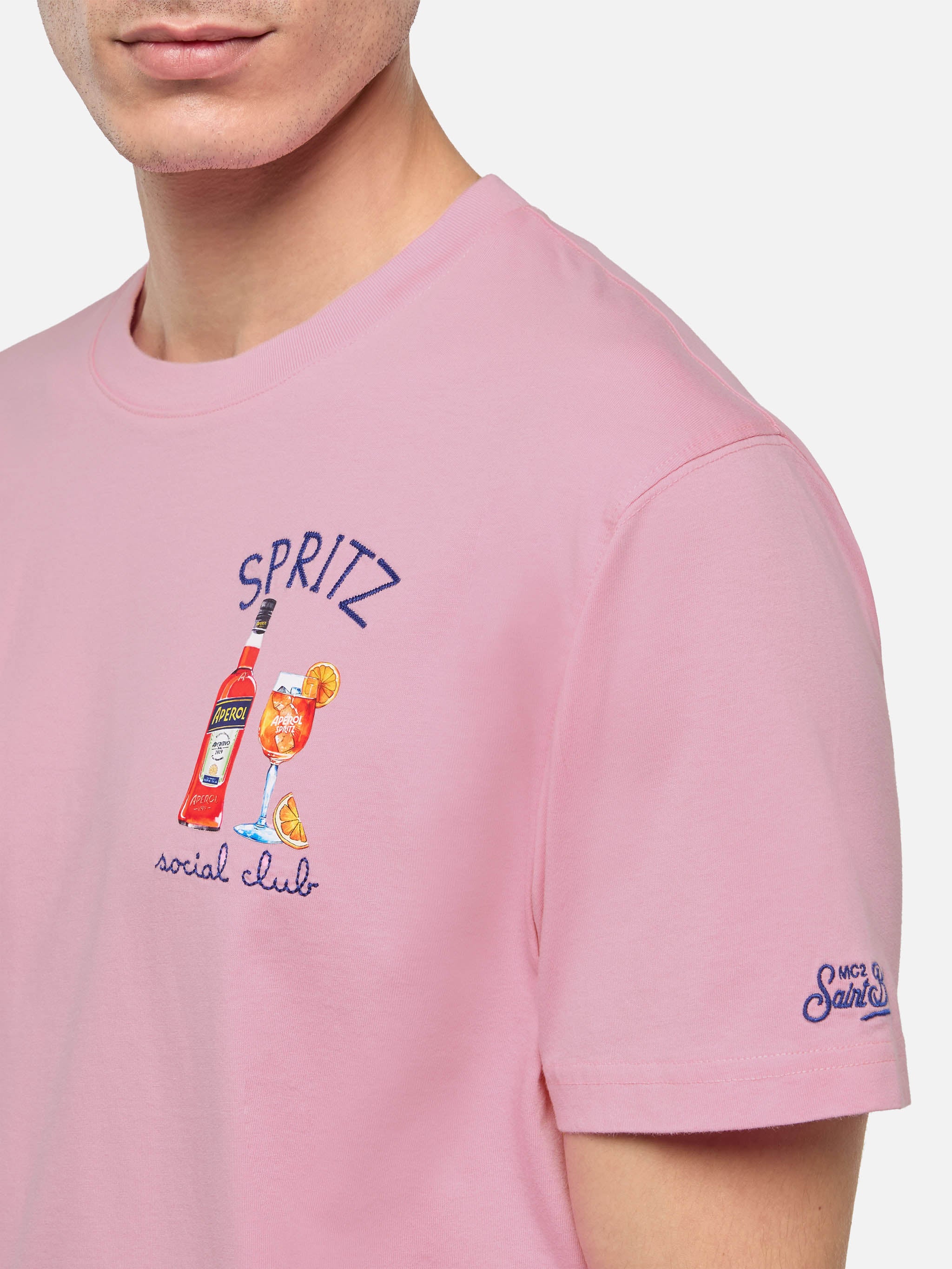 T-shirt Man in cotone organico con ricamo Spritz Social Club | APEROL ...