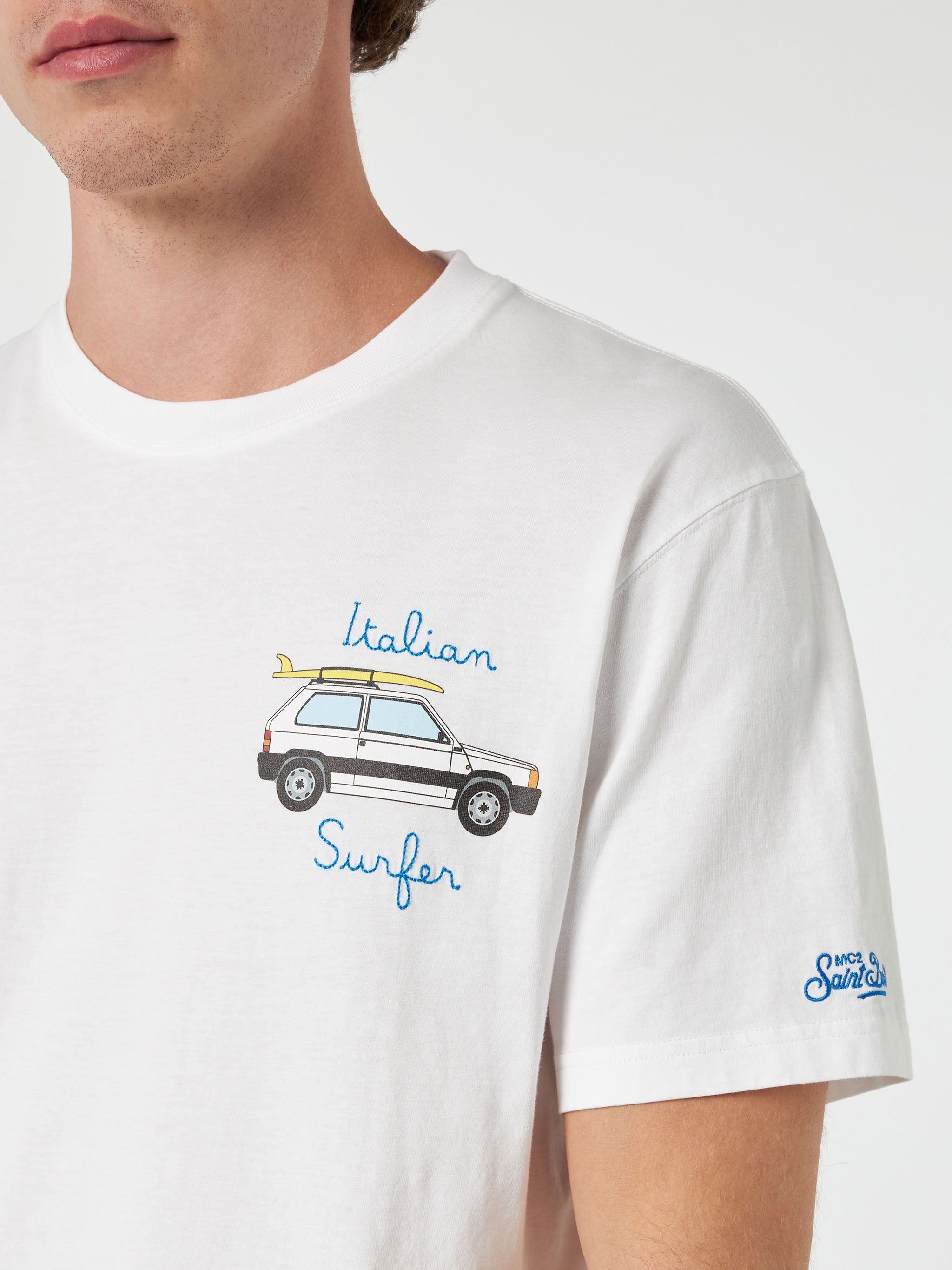 T-shirt da uomo in cotone con stampa Panda e ricamo Italian surfer | E ...