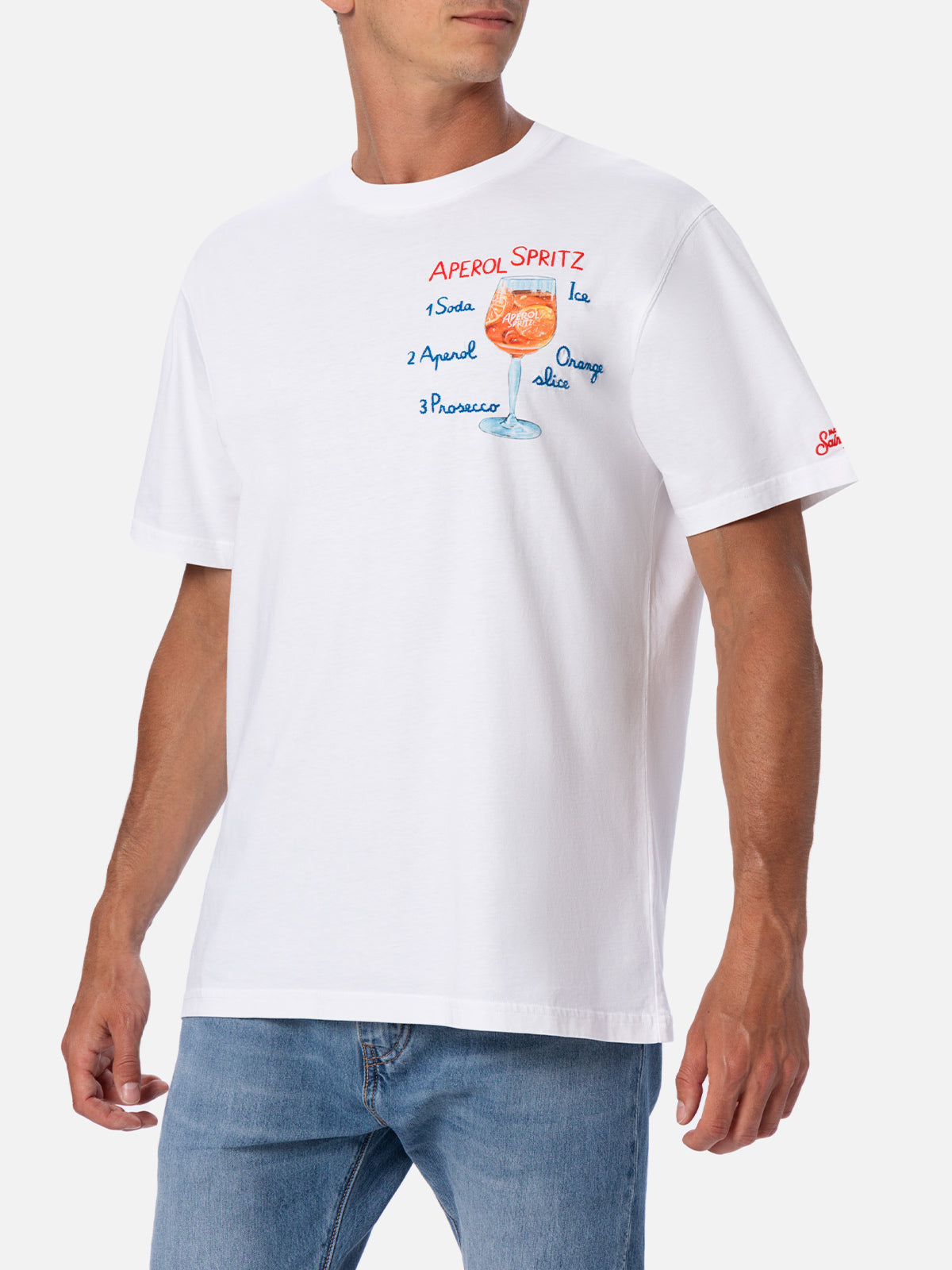T-shirt da uomo in cotone con stampa e ricamo Aperol spritz | EDIZIONE ...