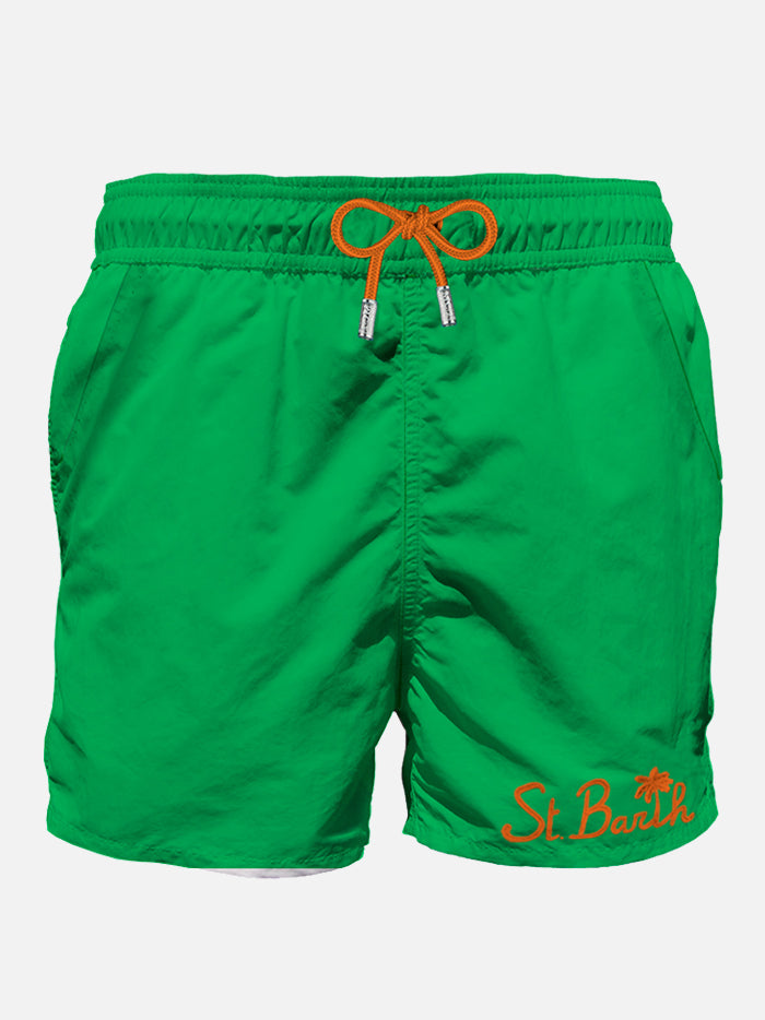 Costume mare Gustavia Pocket verde con ricamo – MC2 Saint Barth