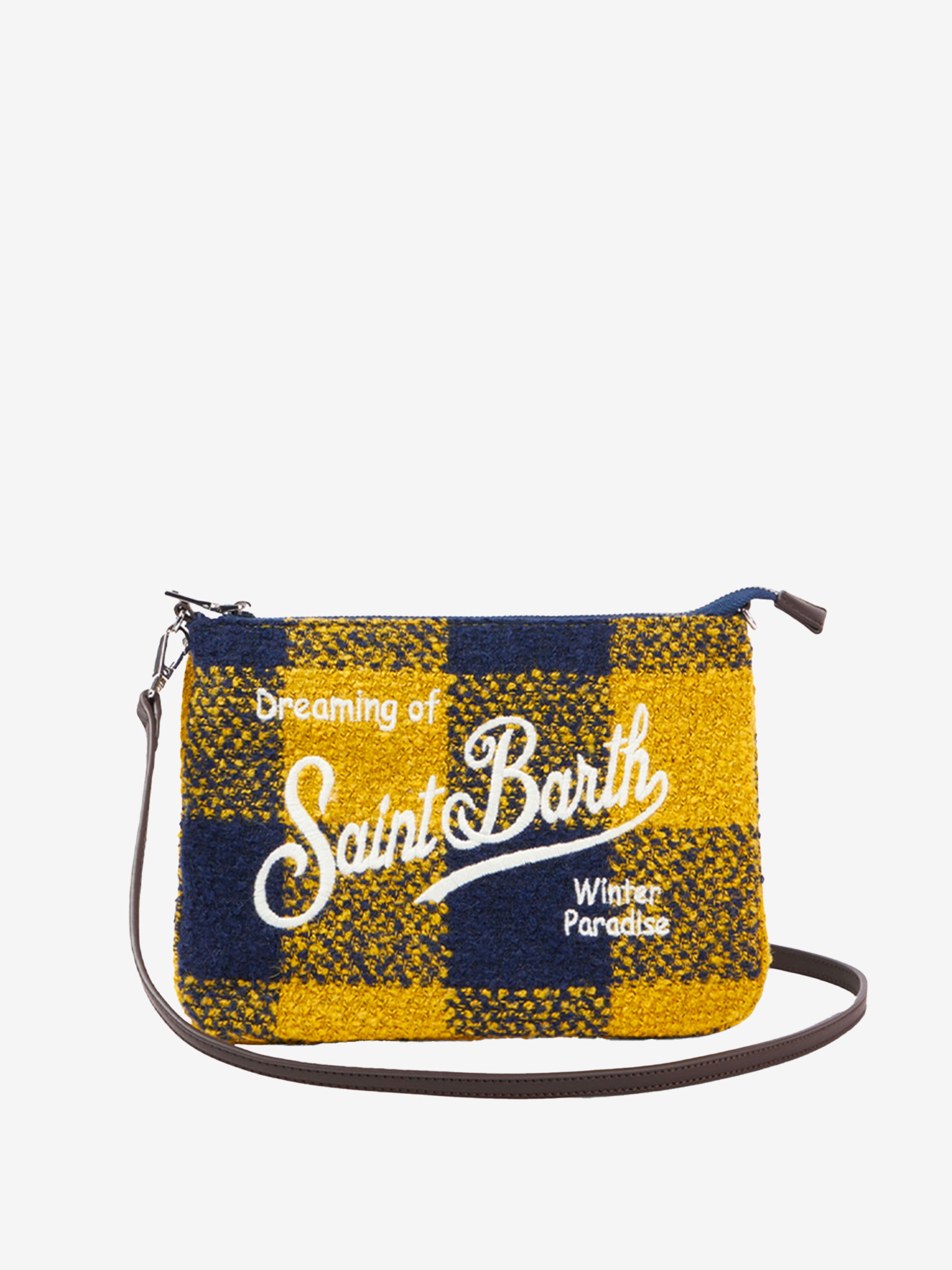 Pouch a tracolla Parisienne in lana con motivo check giallo – MC2 Saint ...